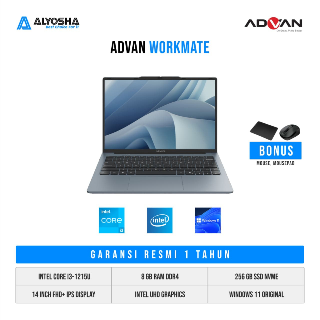Jual Advan Workmate | Intel Core i3-1215U | 8GB | SSD 256GB | 14″ FHD ...