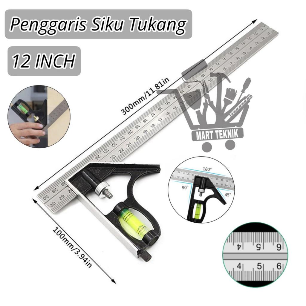 Jual Penggaris Siku Waterpass 30 CM Bangunan Stainless Steel Garisan ...