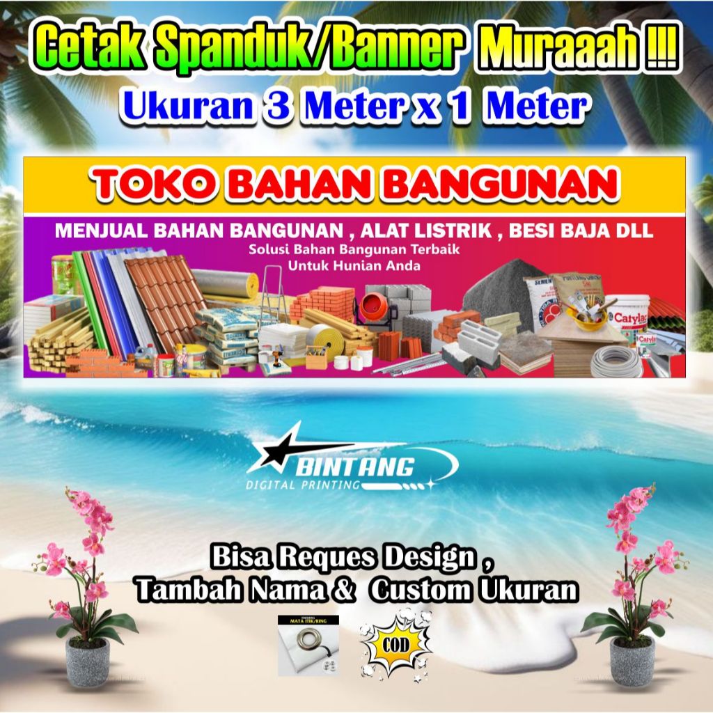 Jual Spanduk Banner Toko Bahan Bangunan Ukuran 3 Meter x 1 Meter ...