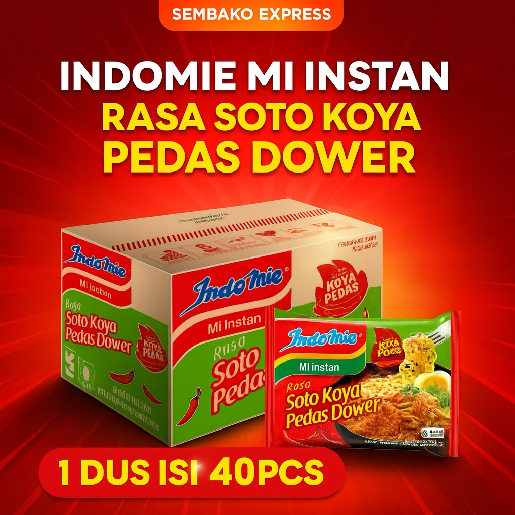 Jual Indomie Mi Instan Rasa Soto Koya Pedas Dower – 1 Dus (40 Bungkus ...