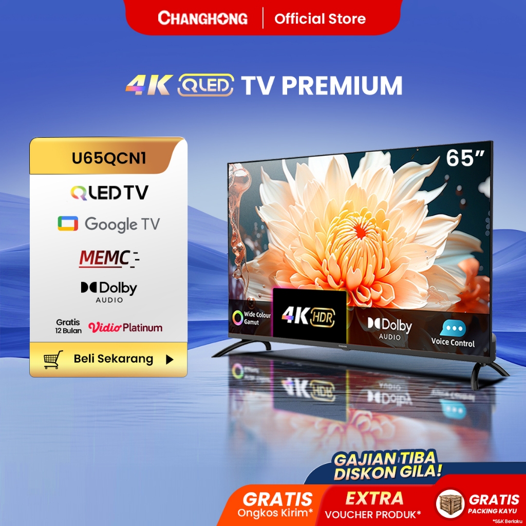 Jual Changhong QLED TV 65 inch 4K Google TV Smart TV Dolby Audio DBX-TV Google Play Netflix ...