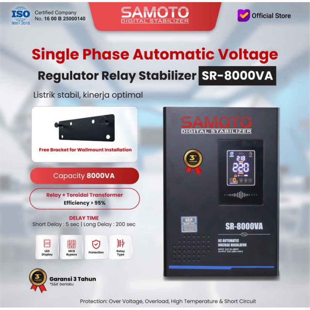 Jual Samoto Digital Stabilizer Stavol Listrik Single Phase 8000VA AVR ...