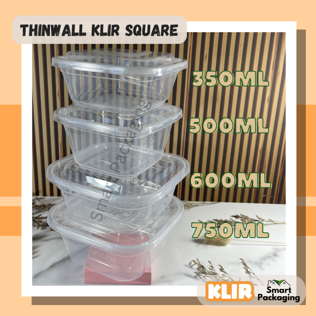 Jual [ISI 25 PCS] Thinwall KLIR Square 350ml 500ml 600ml 750ml / Kotak ...