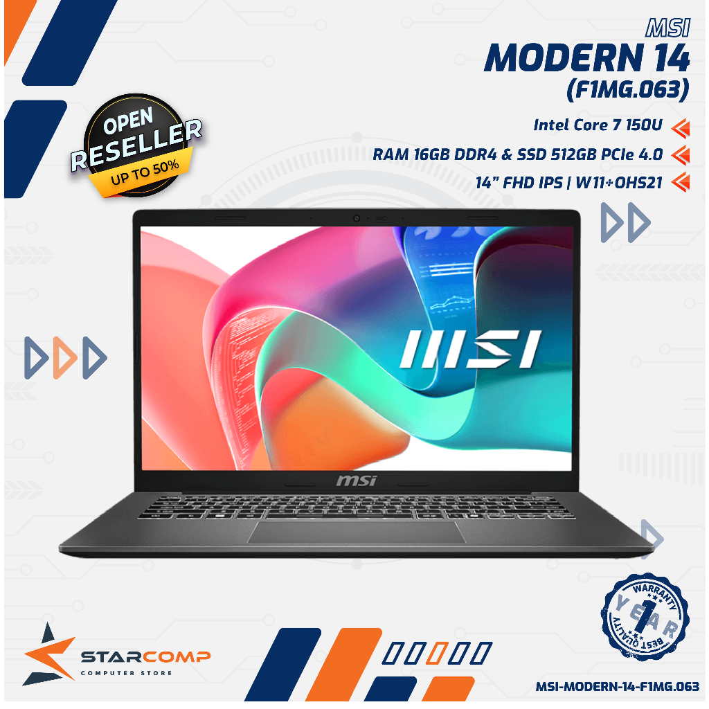 Jual MSI Modern 14 F1MG 063 Intel Core 7 150U 16GB 512GB 14" FHD IPS ...
