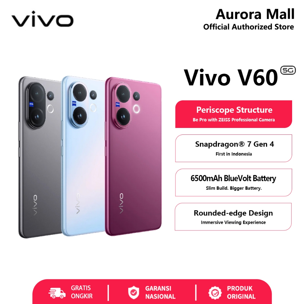 Jual Vivo V60 5G (8/256GB)(12/256GB)(12/512GB) - IP68/69 Tahan Air Ekstrem, 6500mAh + 90W ...