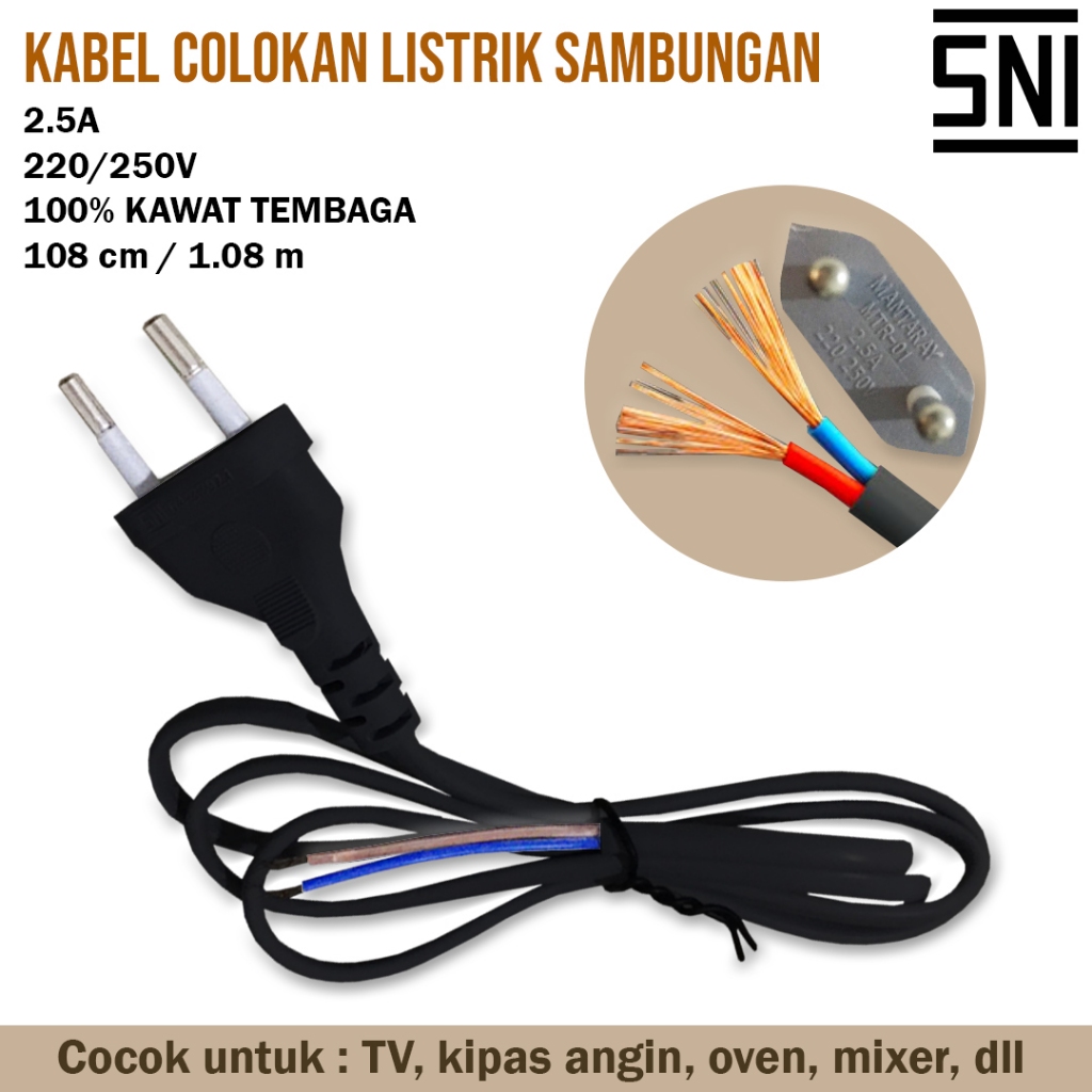 Jual Kabel Buntung Power Listrik AC Cord 220 v Sambungan Colokan ...