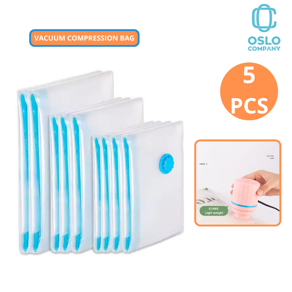 Jual OSLO Company 5 Pcs Plastik Vacuum Compresion Bag - Kantong Baju Travel Free Pompa Elektrik ...