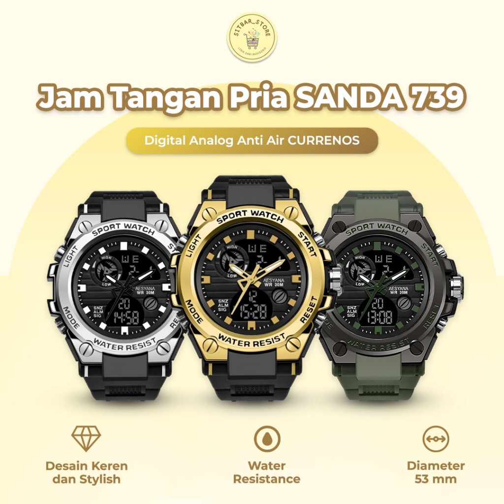 Jual SANDA 739 Jam Tangan Pria Digital Analog Tali Rubber Chronograph Anti Air CURRENOS | Shopee ...