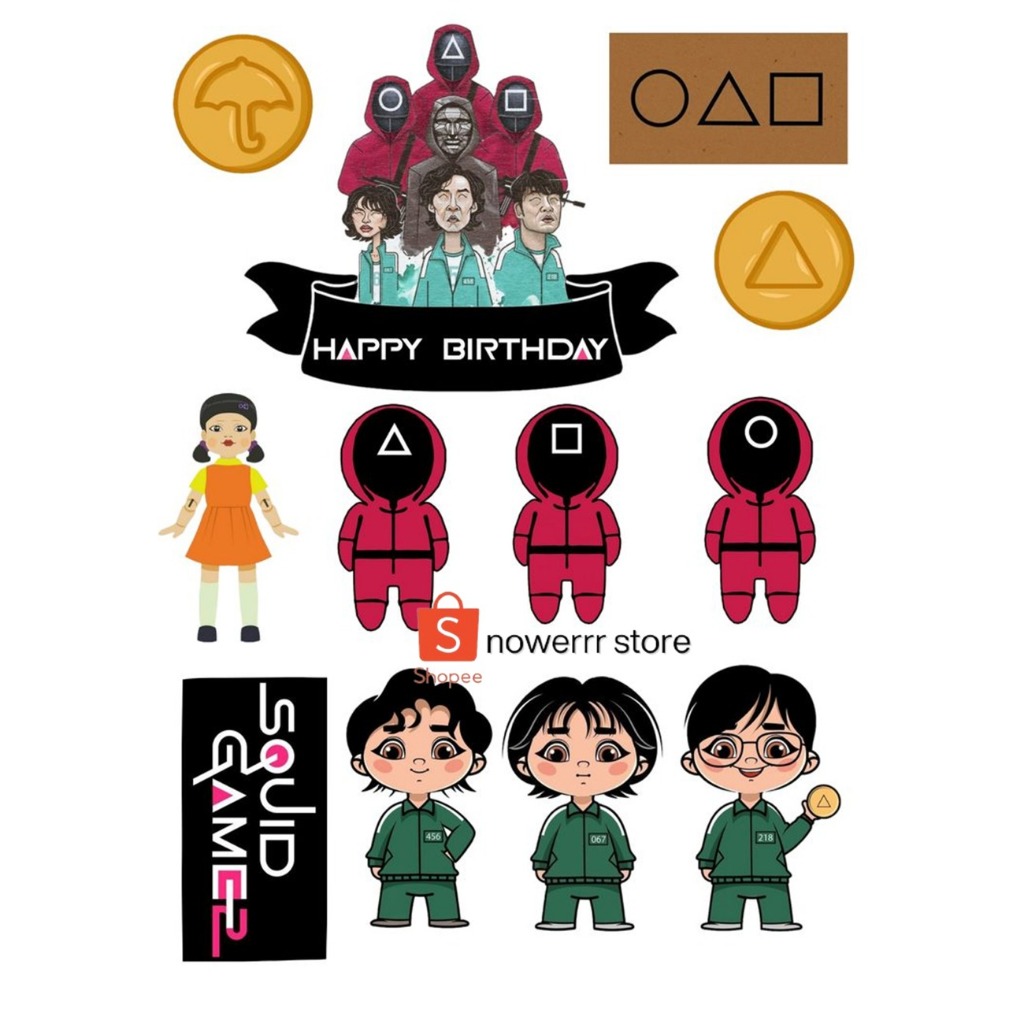 Jual TOPPER CAKE SQUID GAME FREE CUSTOM NAMA | HIASAN KUE ULTAH TEMA ...
