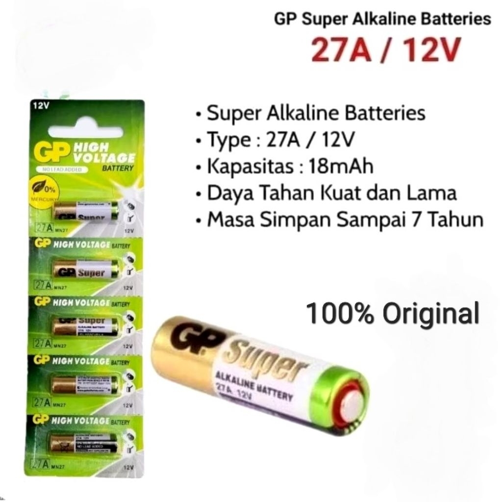 Jual BATERAI ALKALINE GP 23A DAN 27A BATERAI ORIGINAL 12 V | Shopee Indonesia