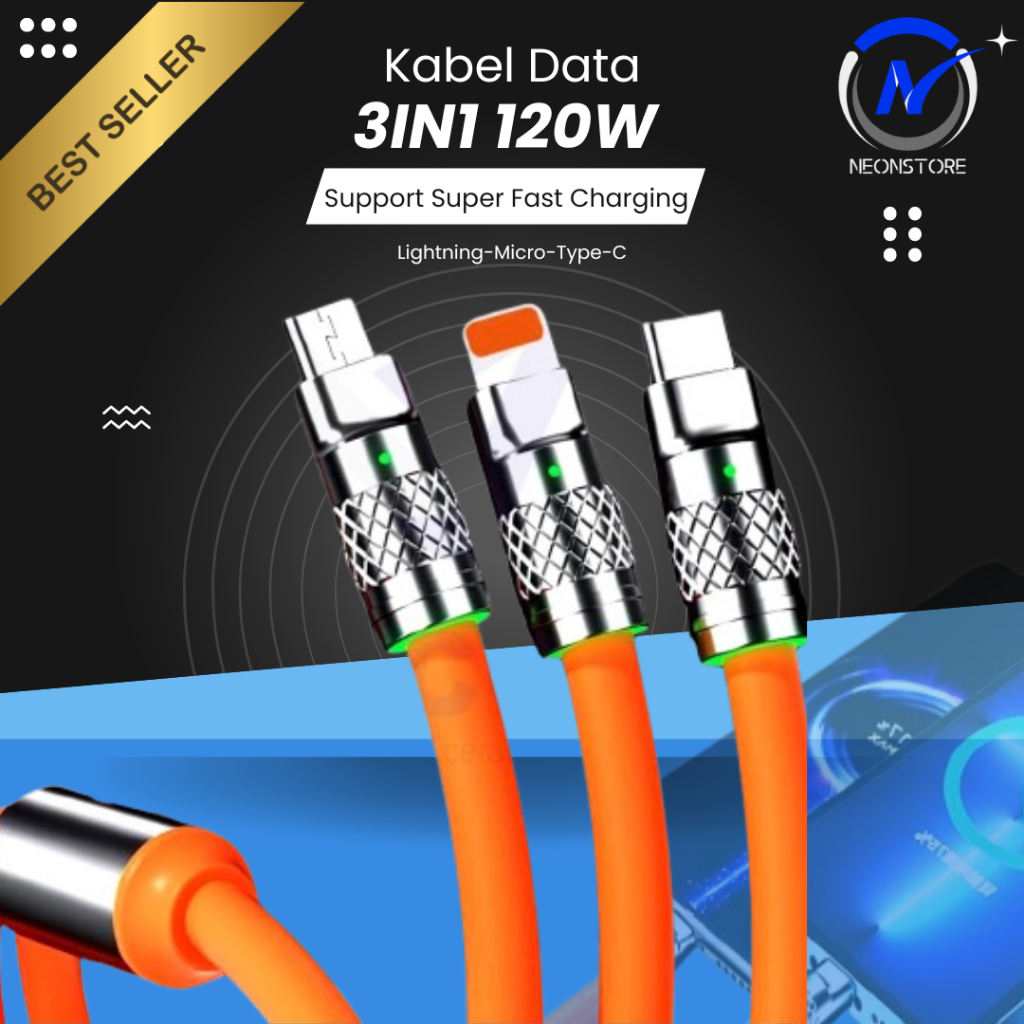 Jual Kabel Data 3in1 120W Fast Charging - Type-C Lightning Micro USB ...