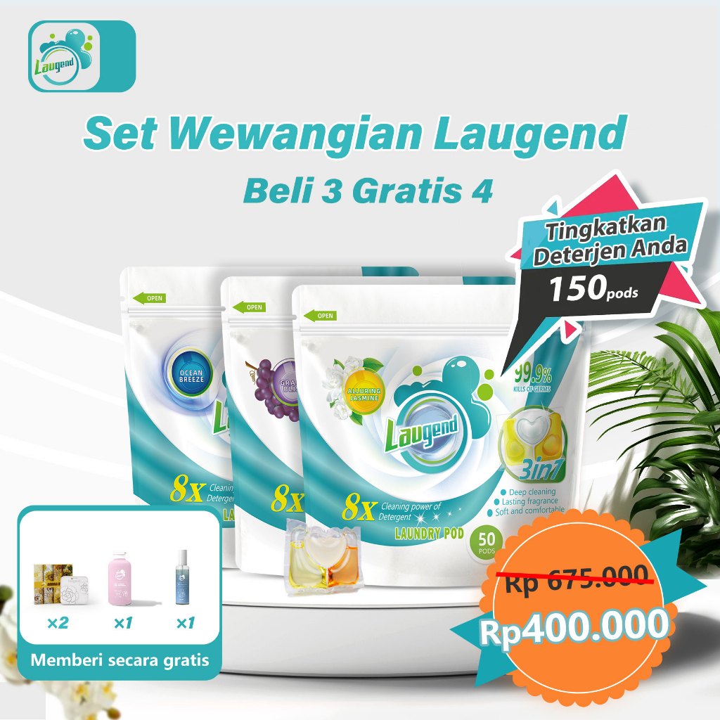 Jual 【Beli 3 Gratis 4】Set Wewangian Laugend, 3-in-1 Laundry pod, Fabric Fragrance Spray ...