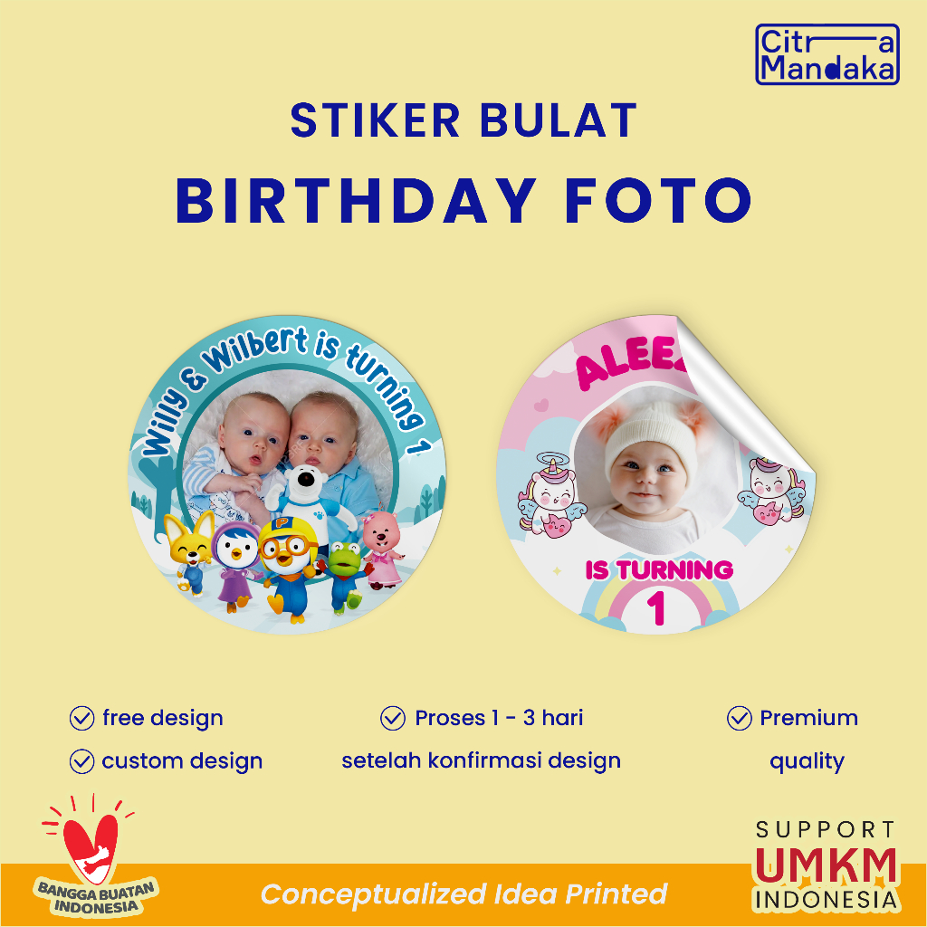 Jual Stiker Bulat Ulang Tahun Anak | Stiker Ultah Anak Custom Foto ...