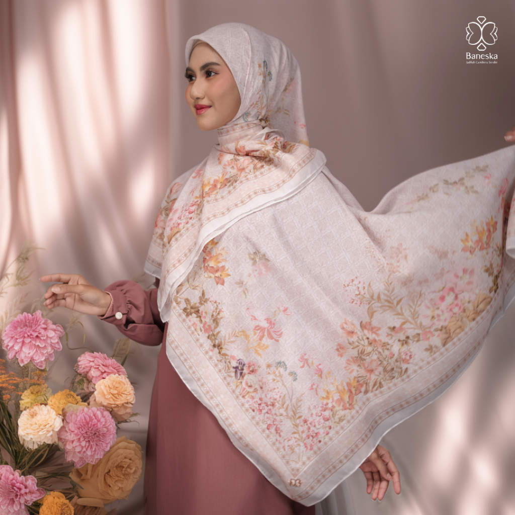 Jual Baneska Scarf Voal Premium Series | Hijab Motif Segi Empat | 115x115 | Shopee Indonesia