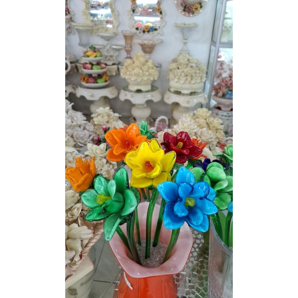 Jual 5 pcs bunga kaca kristal motif kembang sepatu tinggi 35 cm ...