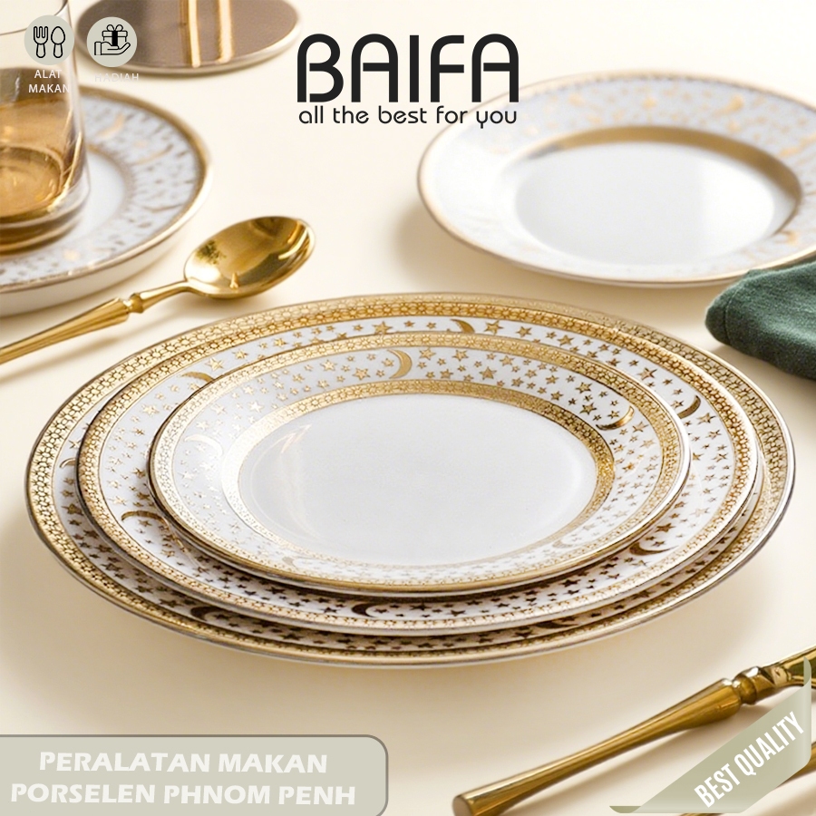 Jual BAIFA - Piring Mangkuk Luxurious Corak List Gold Modern / Piring ...