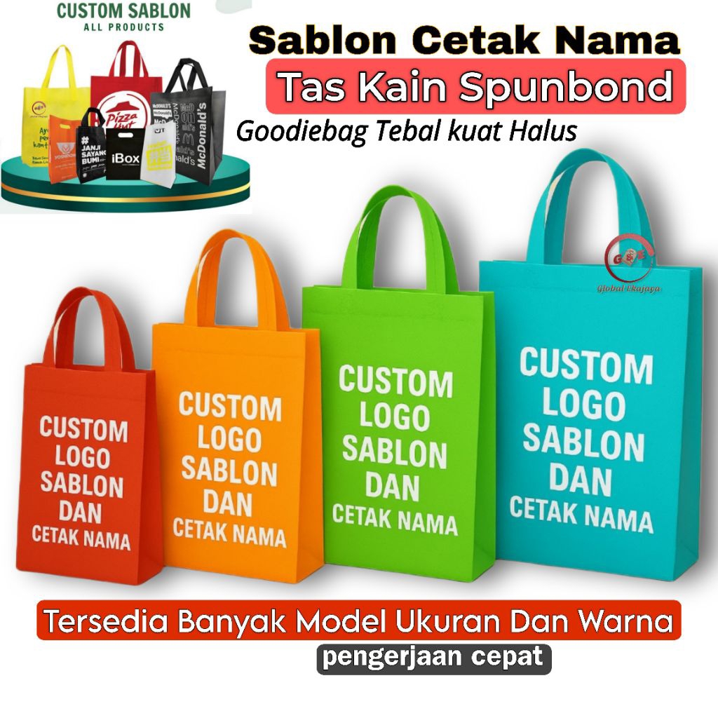 Jual Custom Sablon Tas Kain Spunbond Goodie Bag Totebag Kantong Hampers ...
