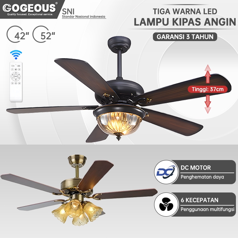 Jual COD Lampu Kipas Angin Plafon Remote Ruang Tamu 52 Inch 3 Warna 6 ...