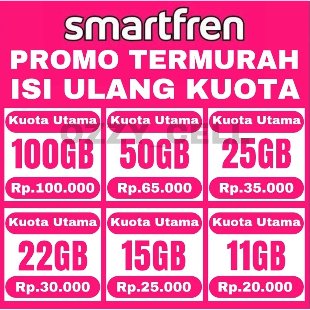 Jual Promo Termurah Isi Ulang Kuota Smartfren Unlimited Voucher Paket Data Kuota Smartfren OZZY ...