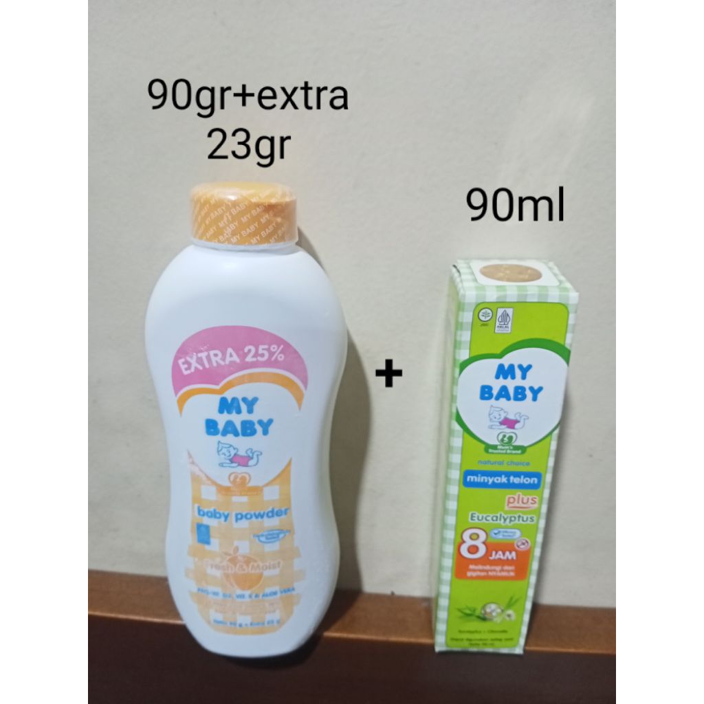 Jual PAKET ISI 2(Bedak my baby 90 g extra 23 g kuning dan minyak telon ...