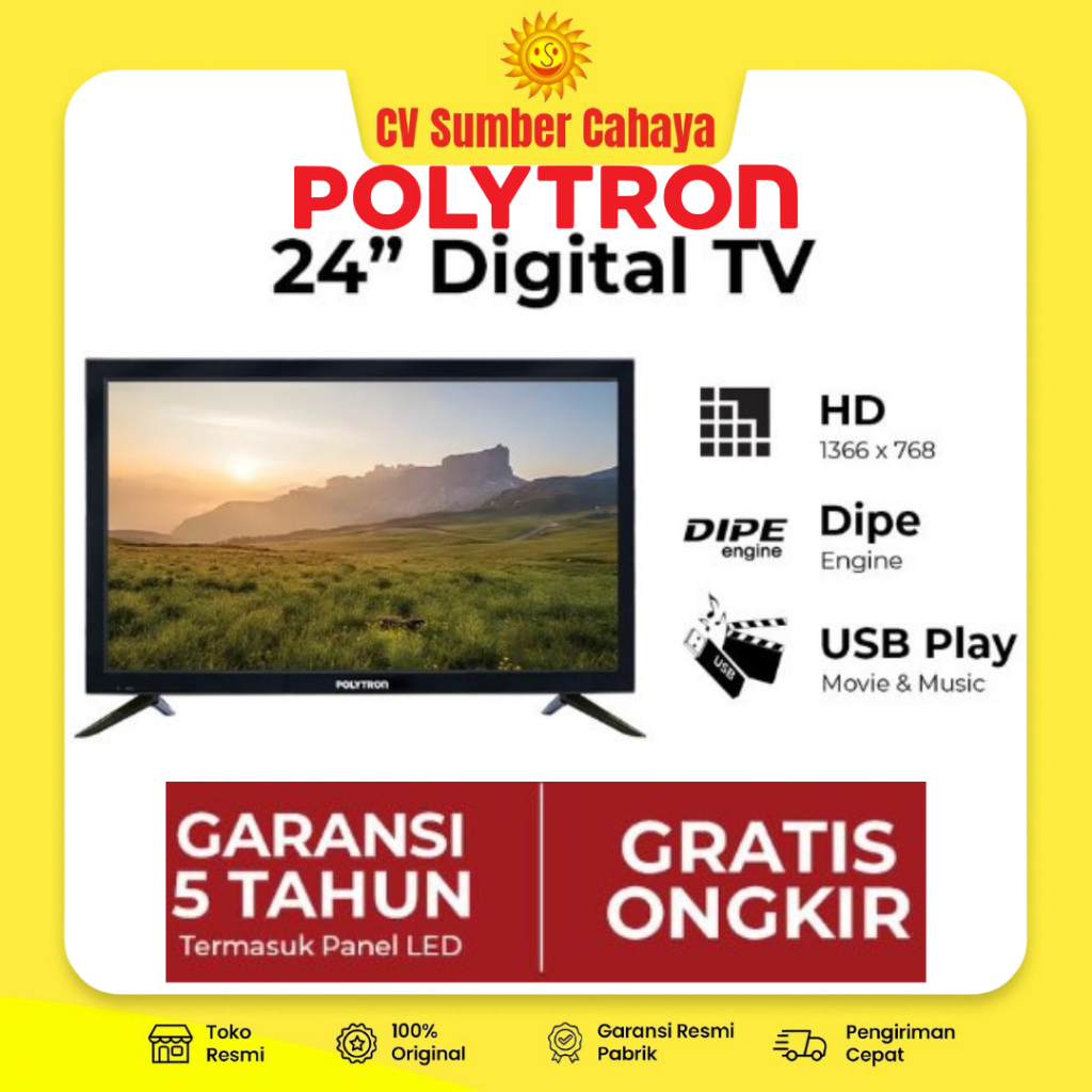 Jual Polytron LED Digital TV 24" LED TV DVB-T2 USB Movie HDMI PLD ...