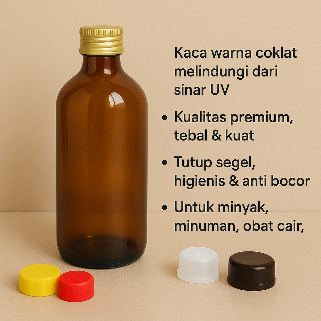 Jual Botol Kaca Coklat / Botol Kaca Amber 300ml - Tonikum + Tutup | Botol Kaca Minuman | Botol ...