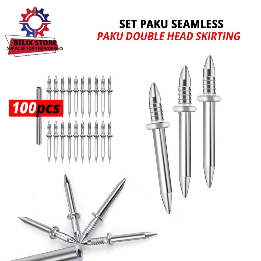 Jual 100PCS Double Head Paku Seamless Skirting Thread Paku Dua Arah ...