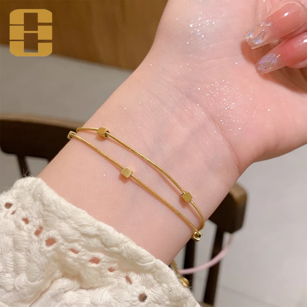 Jual HUICUI Gelang tangan rantai Titanium Anti-karat Manik-manik Dua ...