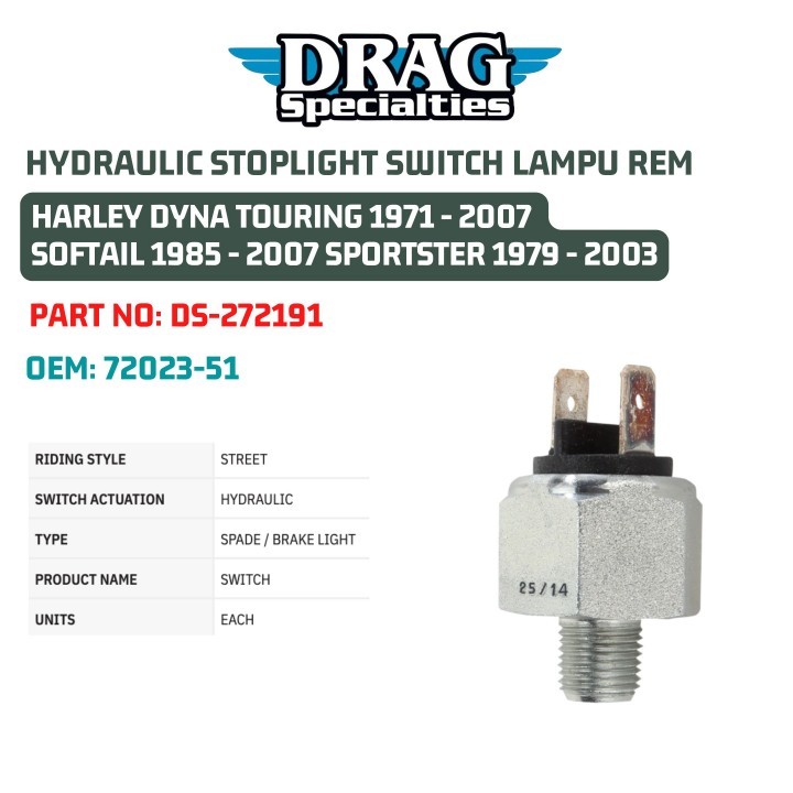 Jual HYDRAULIC STOPLIGHT SWITCH LAMPU REM HARLEY DYNA TOURING 71-07 ...