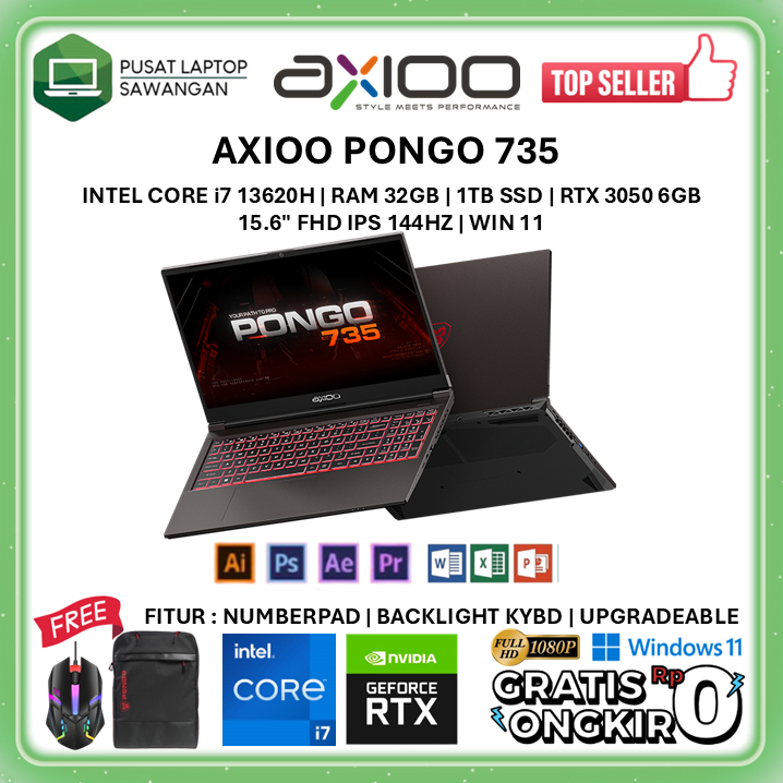 Jual Axioo Pongo 735 RTX 3050 Intel Core i7 13620H RAM 32GB 1TB SSD ...