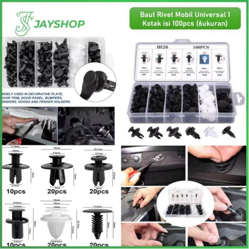 Jual Baut Rivet Mobil Universal 1Set Sekotak Isi100Pcs Klip Bumper Baut ...