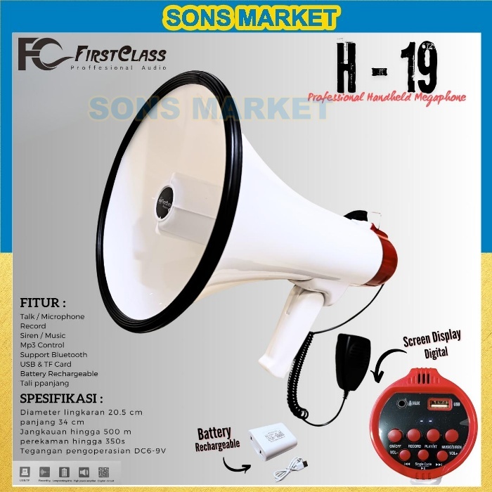 Jual MEGAPHONE FIRST CLASS H-19 CORONG PENGERAS SUARA TOA ORIGINAL GARANSI | Shopee Indonesia