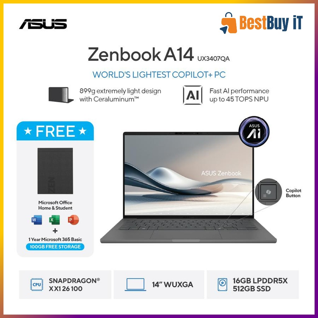 Jual ASUS Zenbook A14 UX3407QA Snapdragon X X1 26 100 Qualcomm Adreno ...