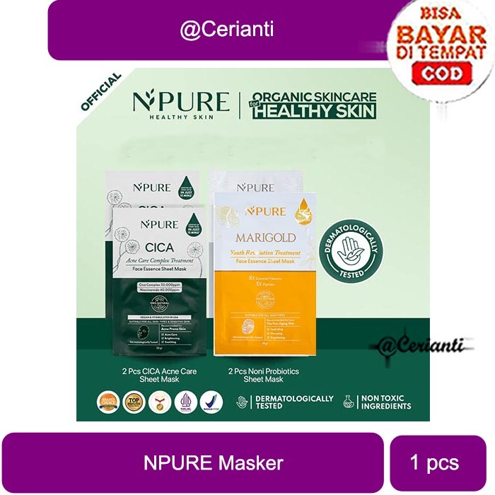 Jual Npure Centella Asiatica Cica Sheet Mask marigold licorice mask ...