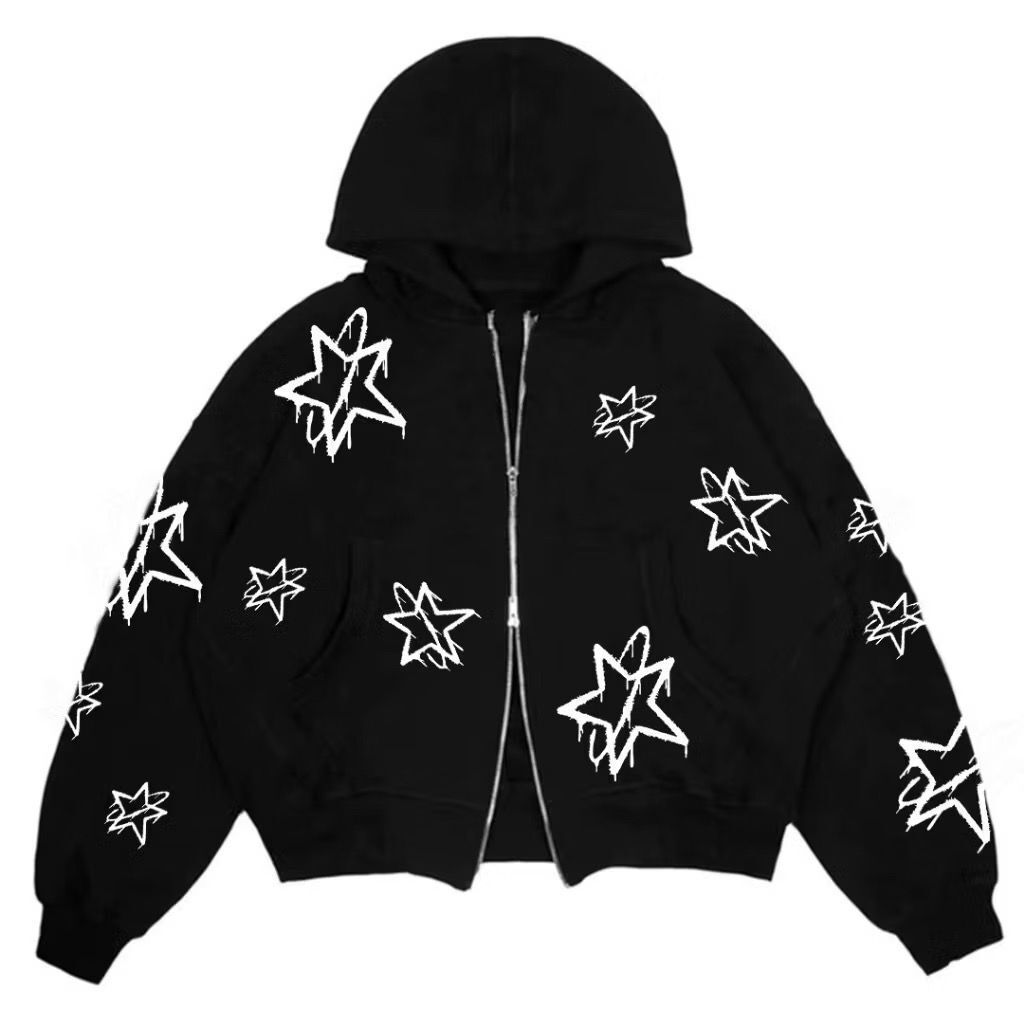 Jual G-LOOK Hoodie Double Zipper Boxy Oversize Star Circle Hitam ...