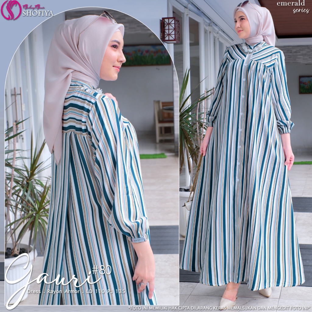 Jual (MADINA) Gamis Garis Garis Salur Terbaru 2025 By Shofiya Bahan Adem Original Busui Friendly ...