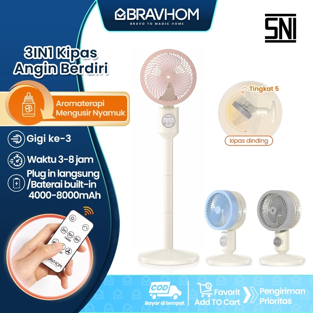 Jual BRAVHOM Kipas Angin Berdiri Remote 3IN1 Estetik Aromaterapi 4000 ...