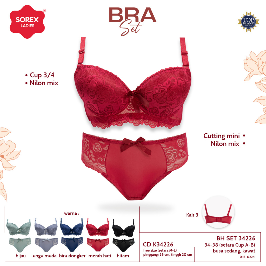 Jual Sorex Bra Set Kawat Brukat Kait 3 Setara Cup A-B + CD Cutting Mini ...