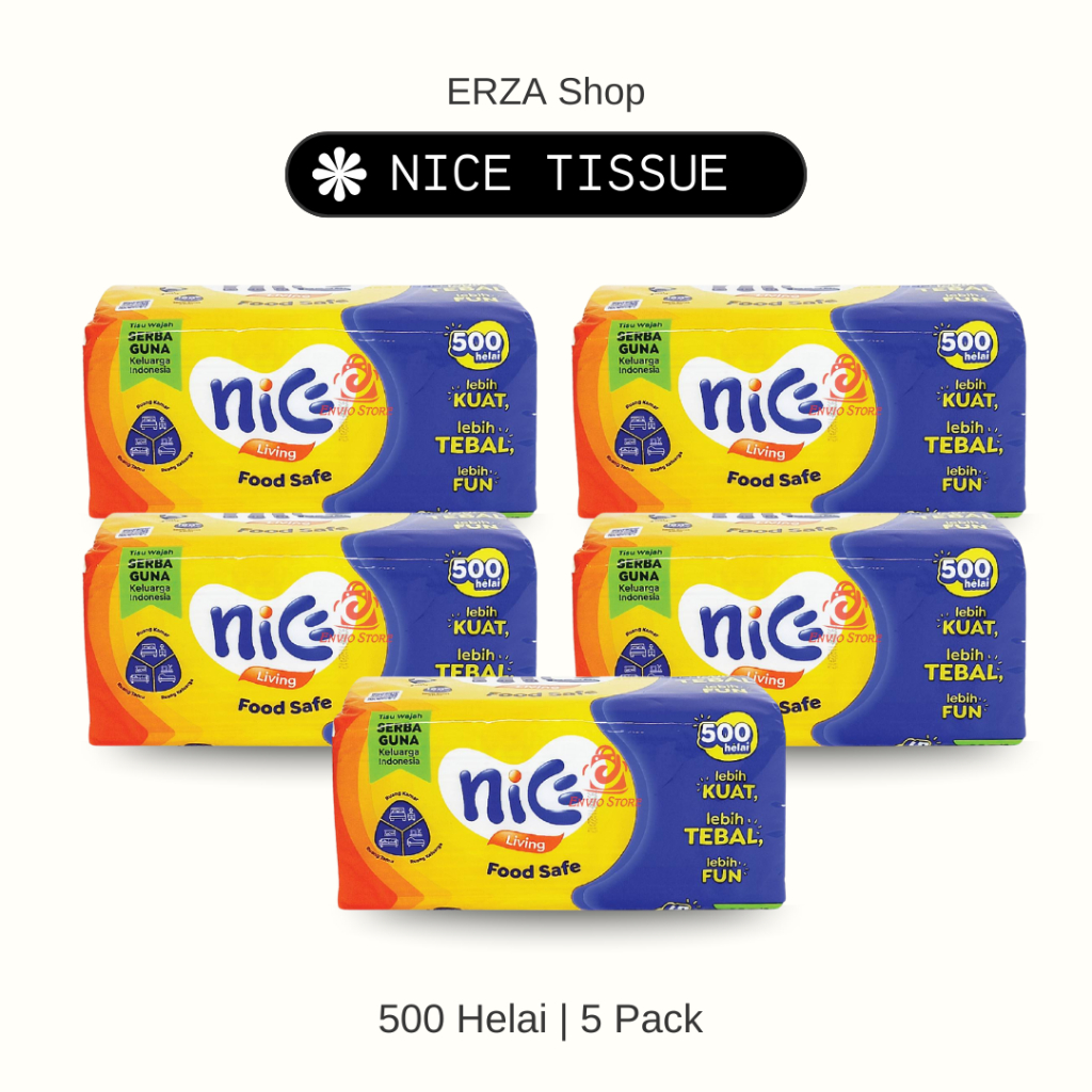 Jual Nice Facial Tissue 500 Helai 250 Sheets 2 Ply Isi 5 Pack Halus dan ...
