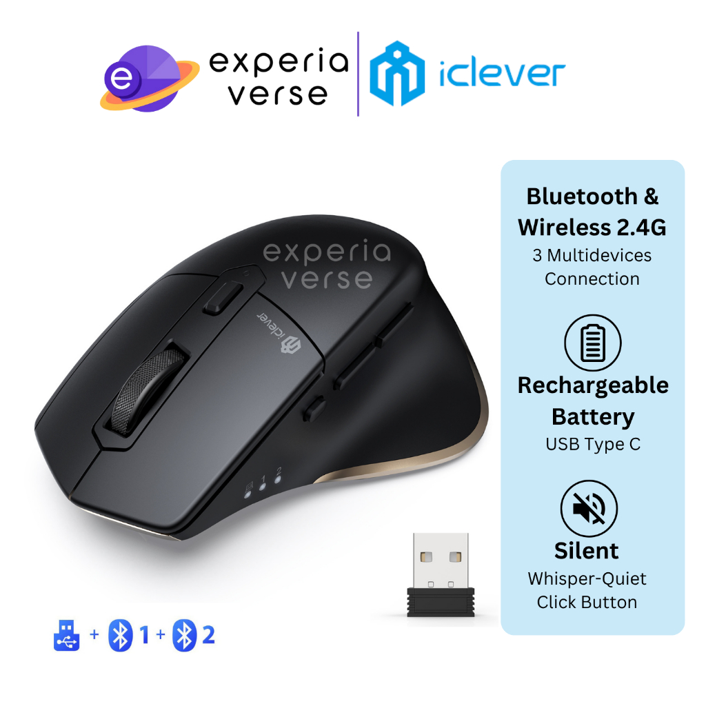 Jual iClever MD172 Wireless Ergonomic Mouse Bluetooth+2.4G Multidevices ...