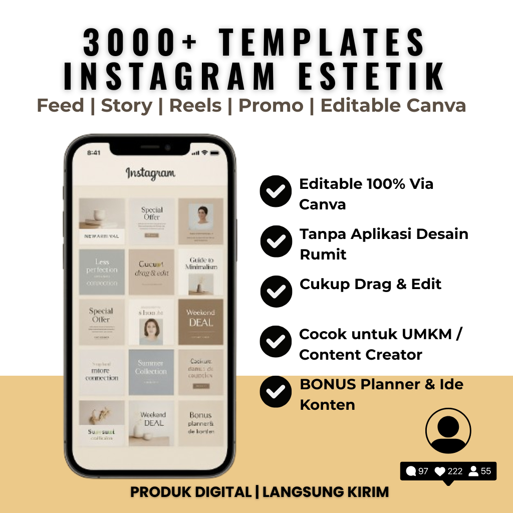 Jual 3000+ Template Desain Instagram Estetik | Edit Via Canva Feed ...