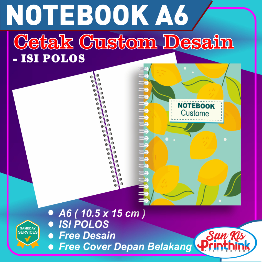 Jual Cetak NoteBook A6 Custom Desain Cover isi Polos 50 Lembar | Shopee ...