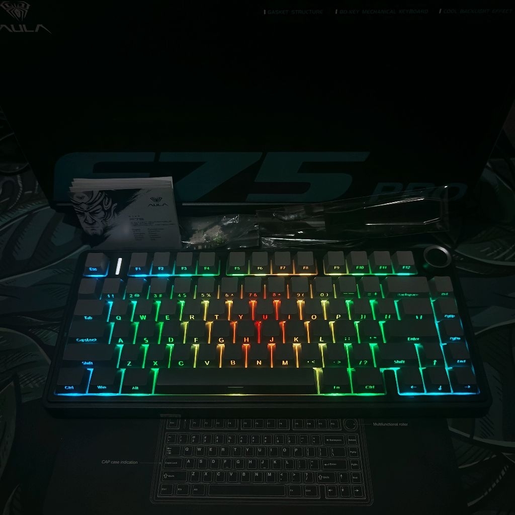 Jual AULA F75 Pro Gasket Mechanical Keyboard 3 Mode Connection RGB 8000 Mah - Gradient Grey ...