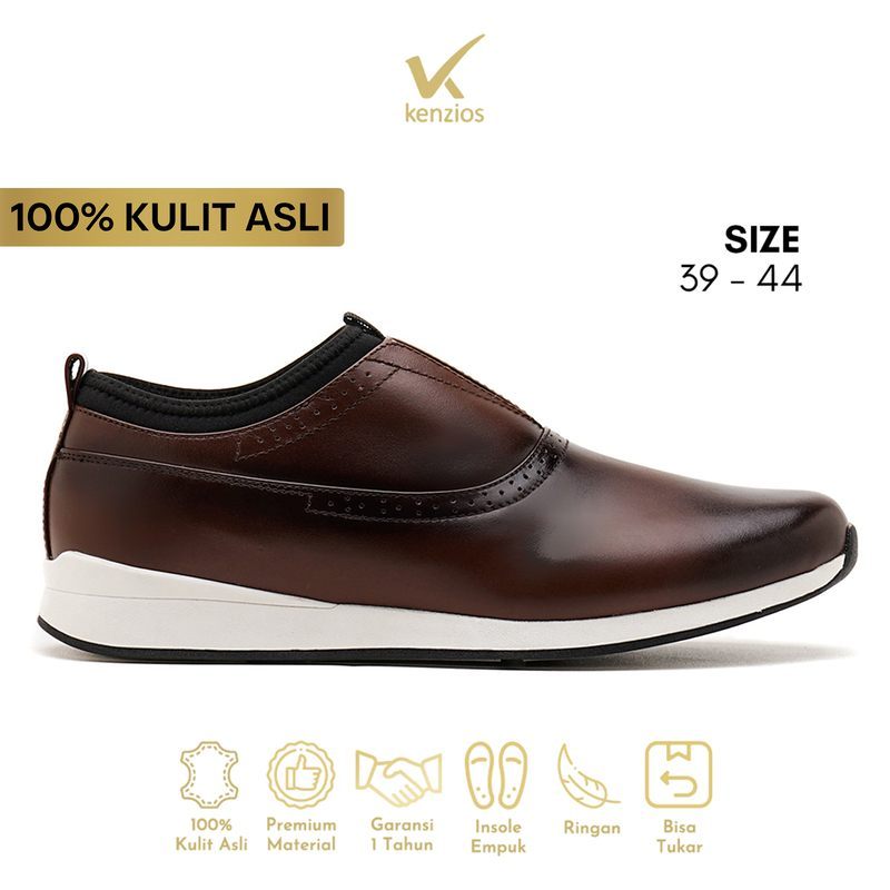 Jual KENZIOS Vinci Slim Brown - Sepatu Formal Kulit Asli Pria Sepatu ...