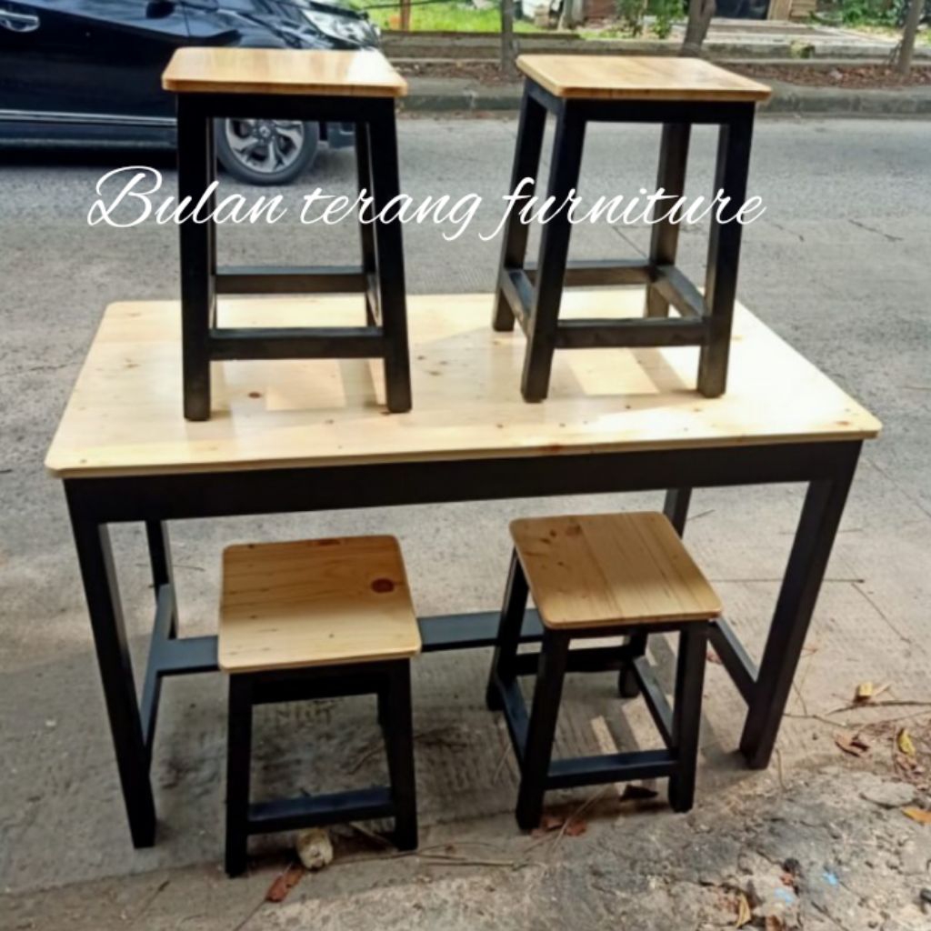 Jual 1 set meja makan buat cafe atau resto kayu jati belanda furniture | Shopee Indonesia