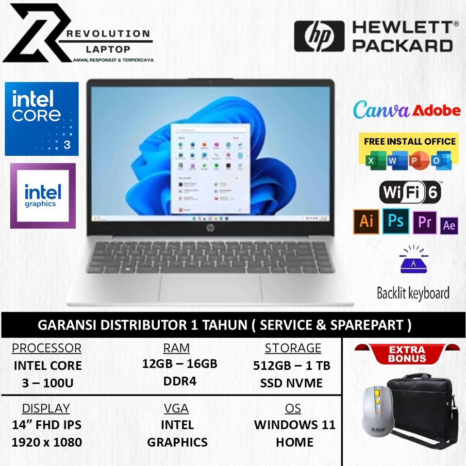 Jual Laptop Hp 14s Intel Core 3 100U Ram 16GB SSD 512GB 14 FULL HD IPS ...