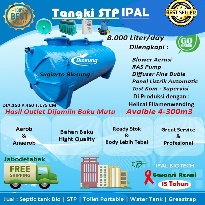 Jual SEPTIC TANK BIO IPAL BIOTECH 8000 LITER, IPAL BIOSUNG STP BIOSUNG ...