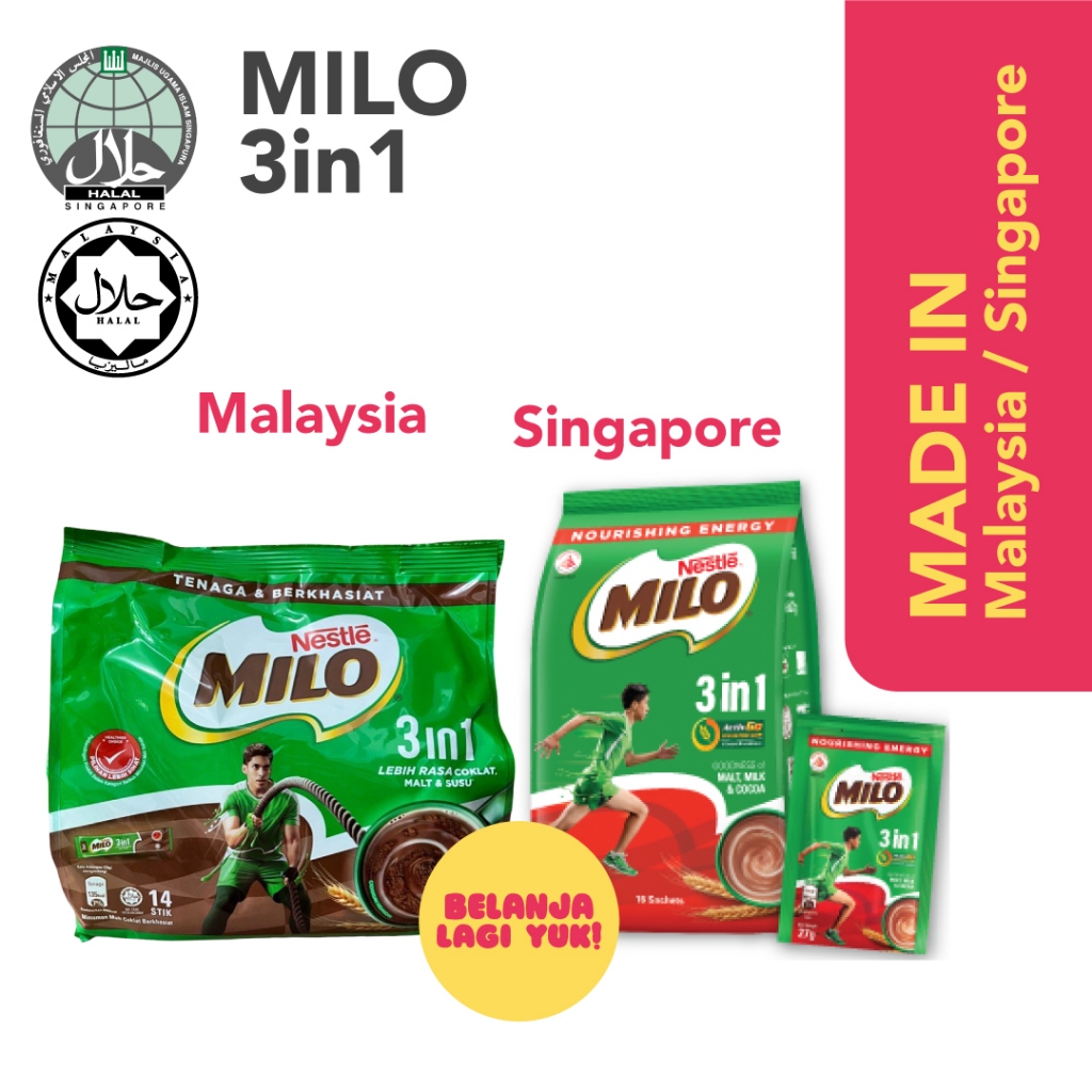 Jual NESTLE MILO 3in1 MLY/SNG Susu Bubuk Coklat Original [HALAL ...