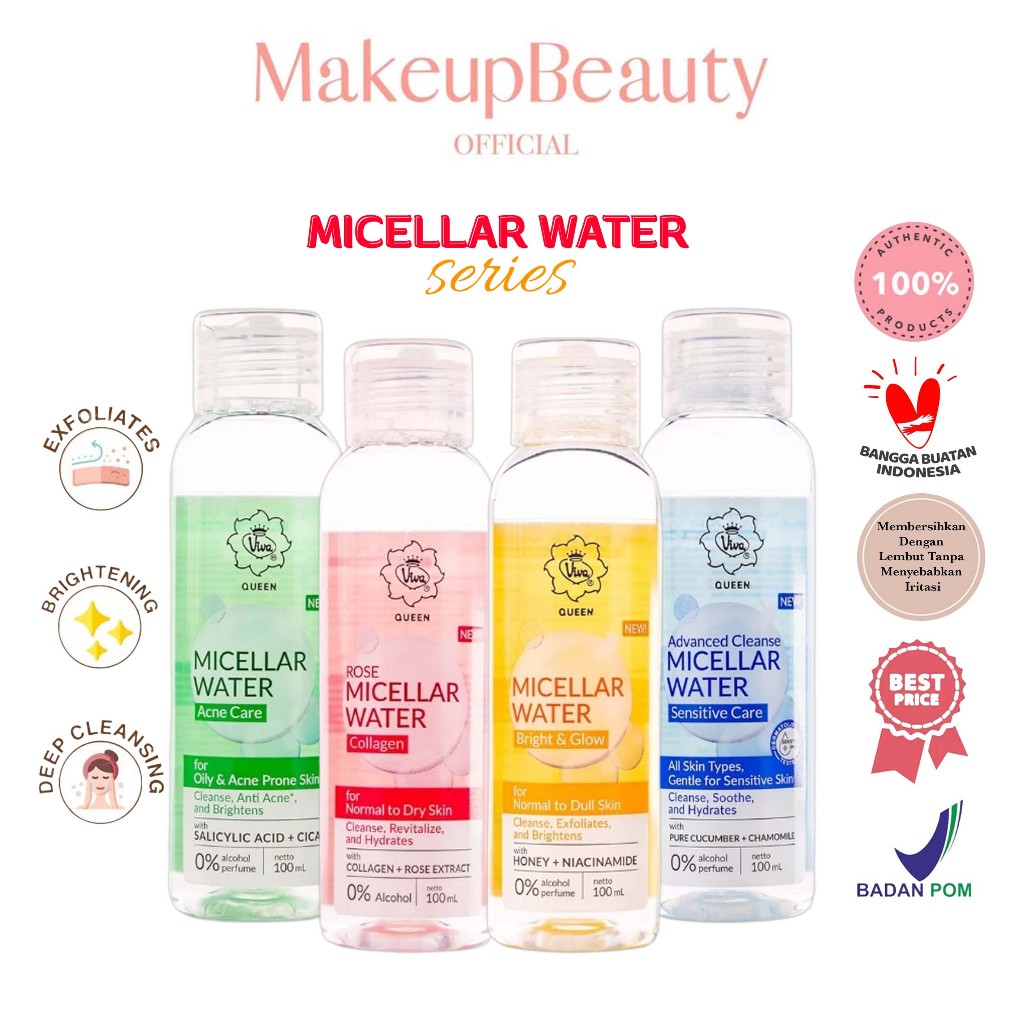 Jual VIVA Queen Micellar Water Bright Glow | Acne Care | Sensitive Care ...