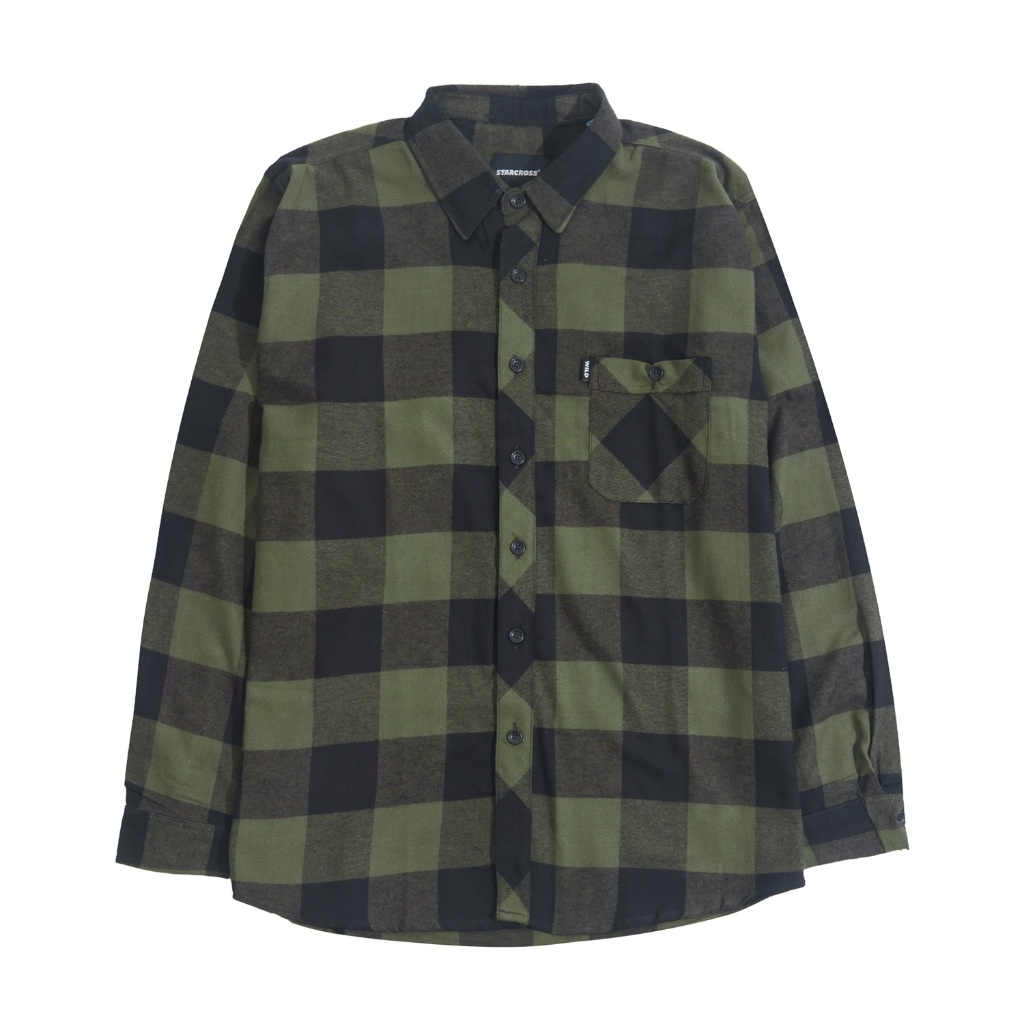 Jual STARCROSS Flannel - HS FL 163 - Olive Black | Shopee Indonesia